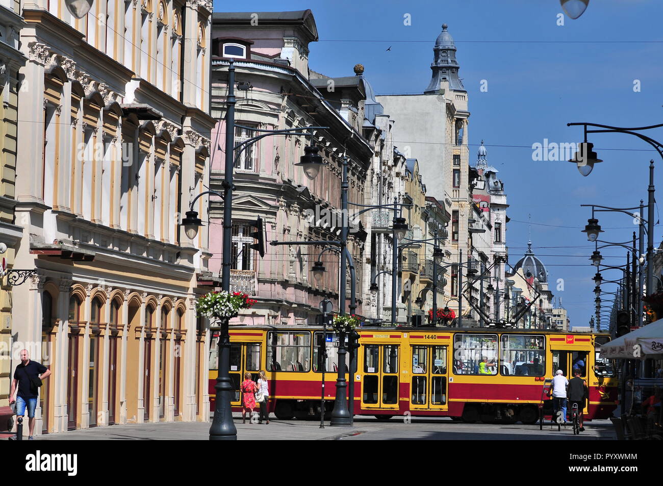 Lodz, Poland, July 2018. Famous Piotrkowska street in the heart of Lodz ...