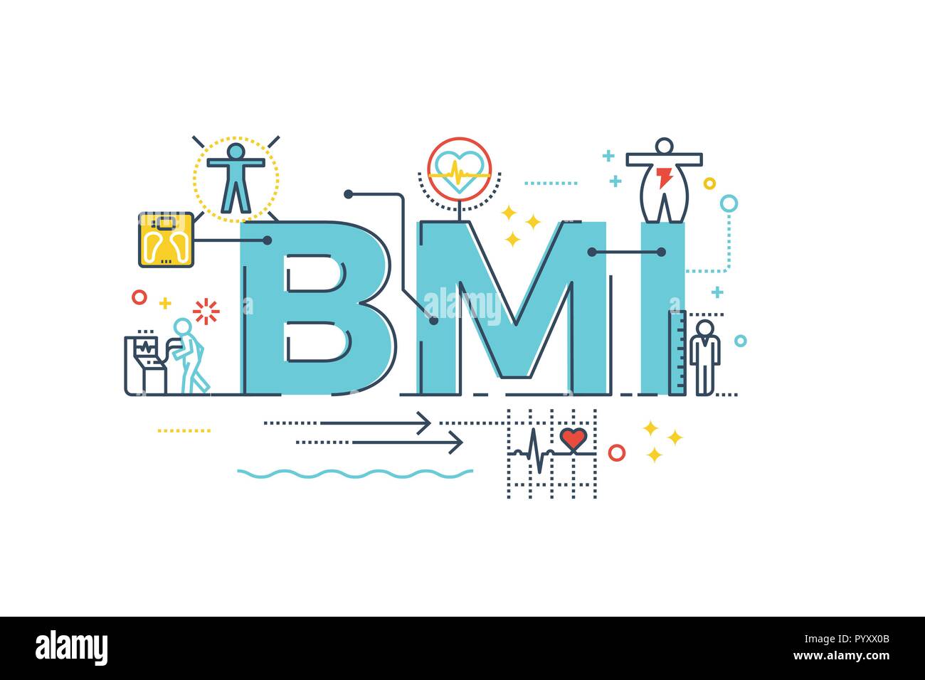 BMI : Body Mass Index word lettering typography design illustration ...