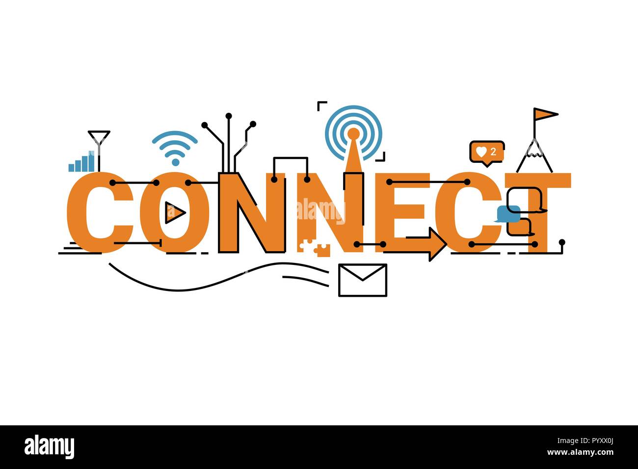 Illustration of connect word typography design in orange theme with ...