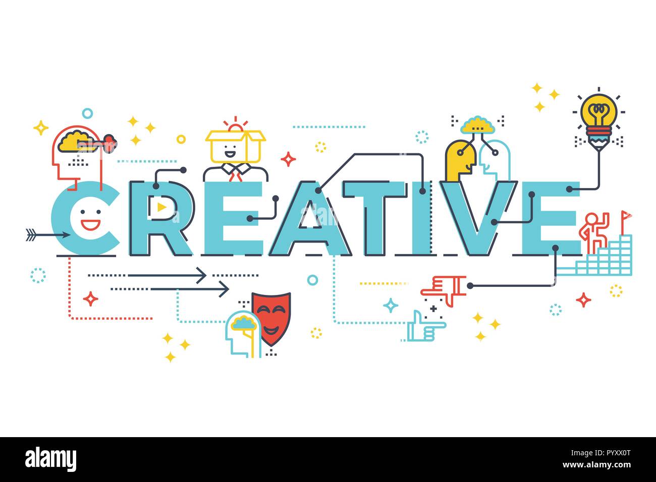 Creative word lettering typography design illustration with line icons ...