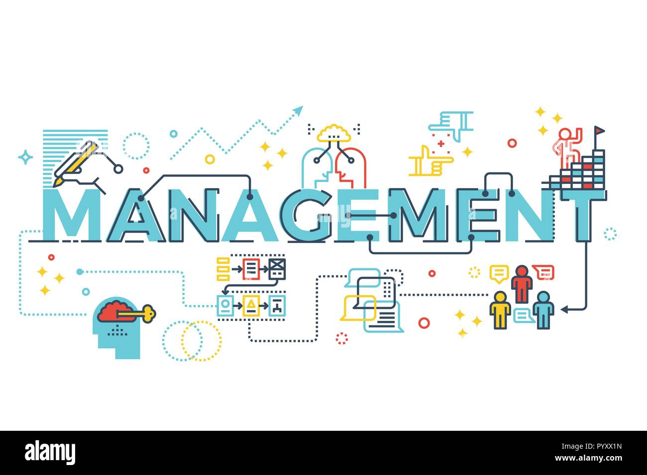 Management word lettering typography design illustration with line ...