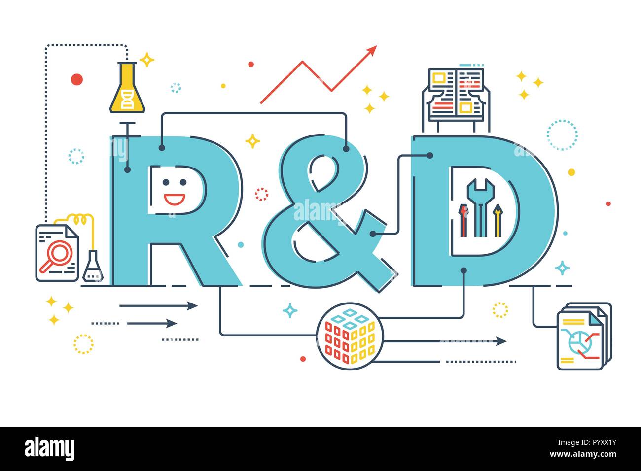 R&D : Research and development word lettering typography design ...