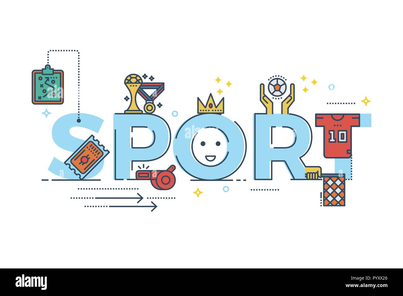 Sport word lettering typography design illustration with line icons and ...