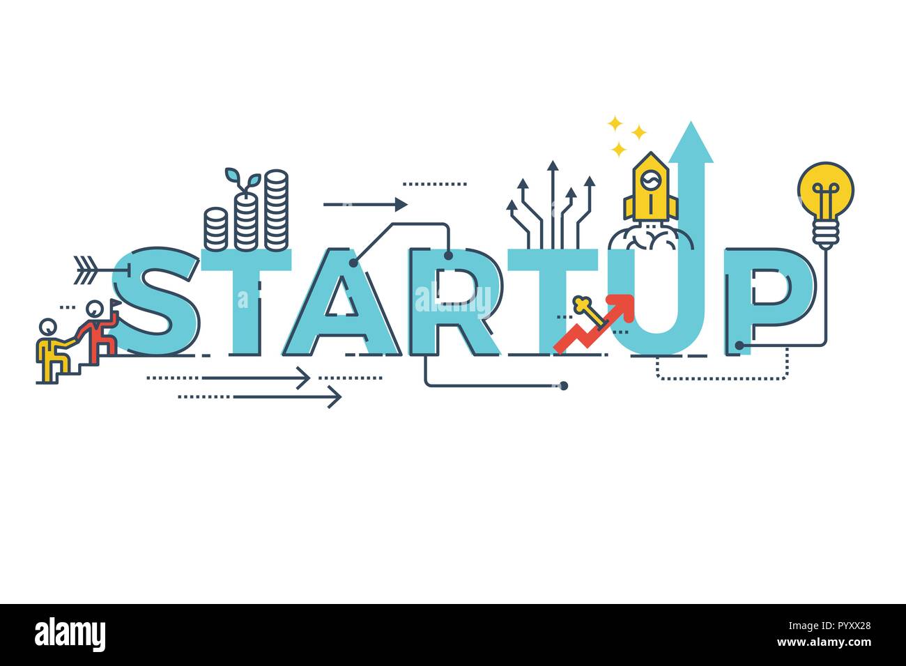 Business Startup word lettering typography design illustration with ...