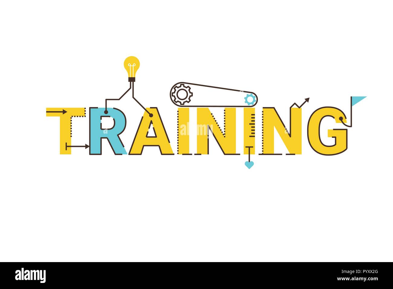 Training word lettering typography design illustration with line icons ...