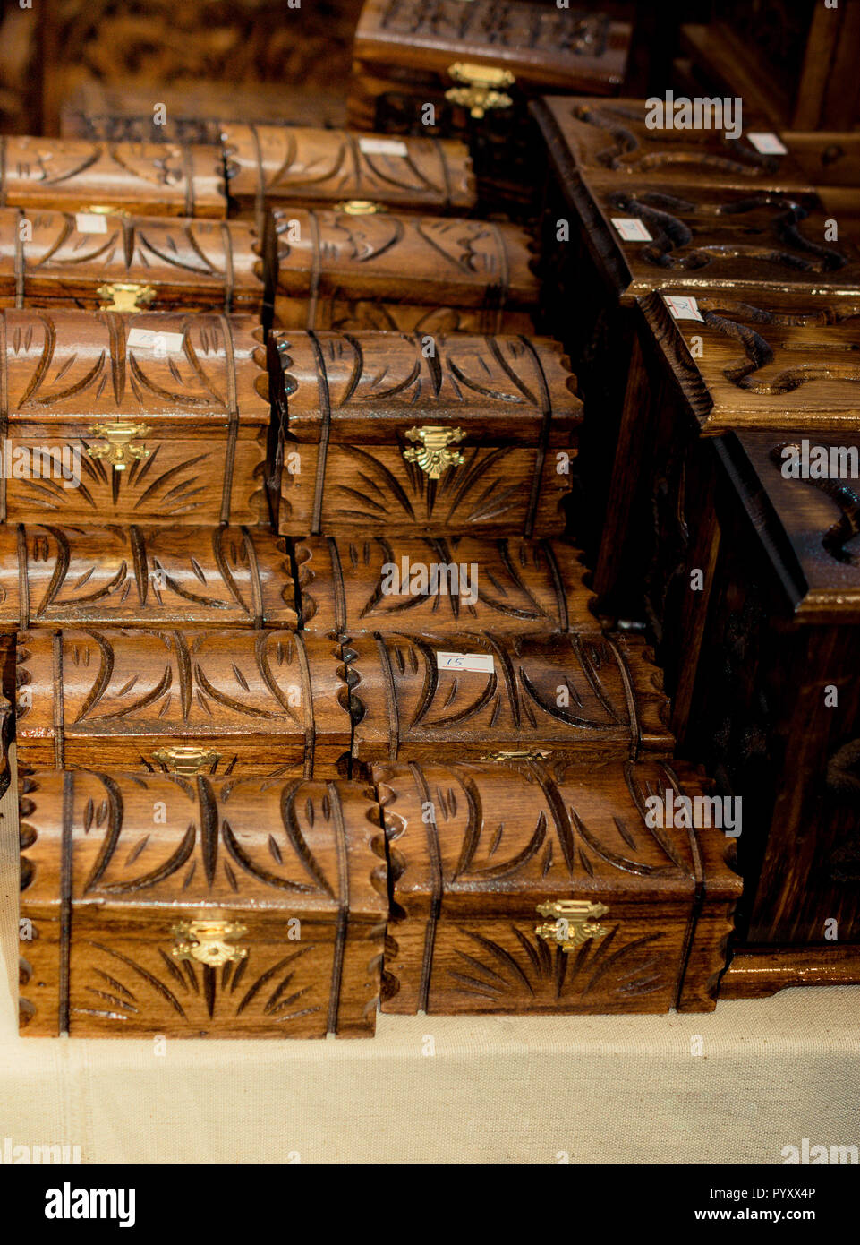 Set of wooden boxes of light brown color Stock Photo - Alamy