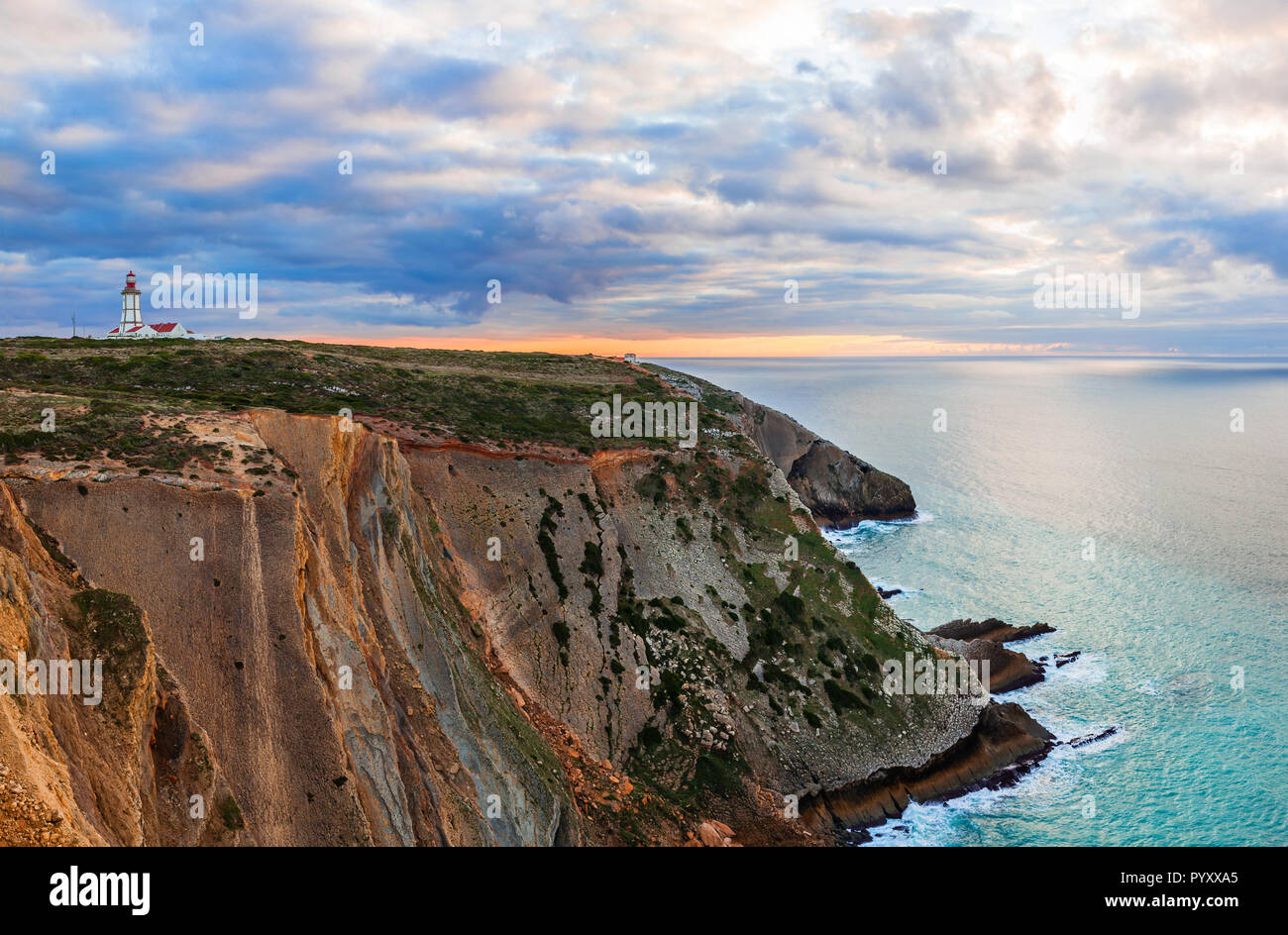 The Cabo Espichel Cape, with the 18th century lighthouse and a view over the Atlantic Ocean ...