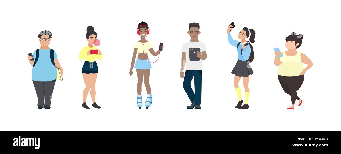 Millennial teenagers with smartphones. Group of multicultural friends ...