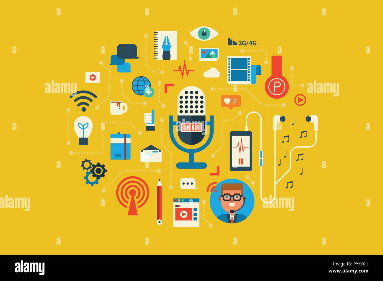 Illustration of Podcast flat design concept with icons elements Stock ...