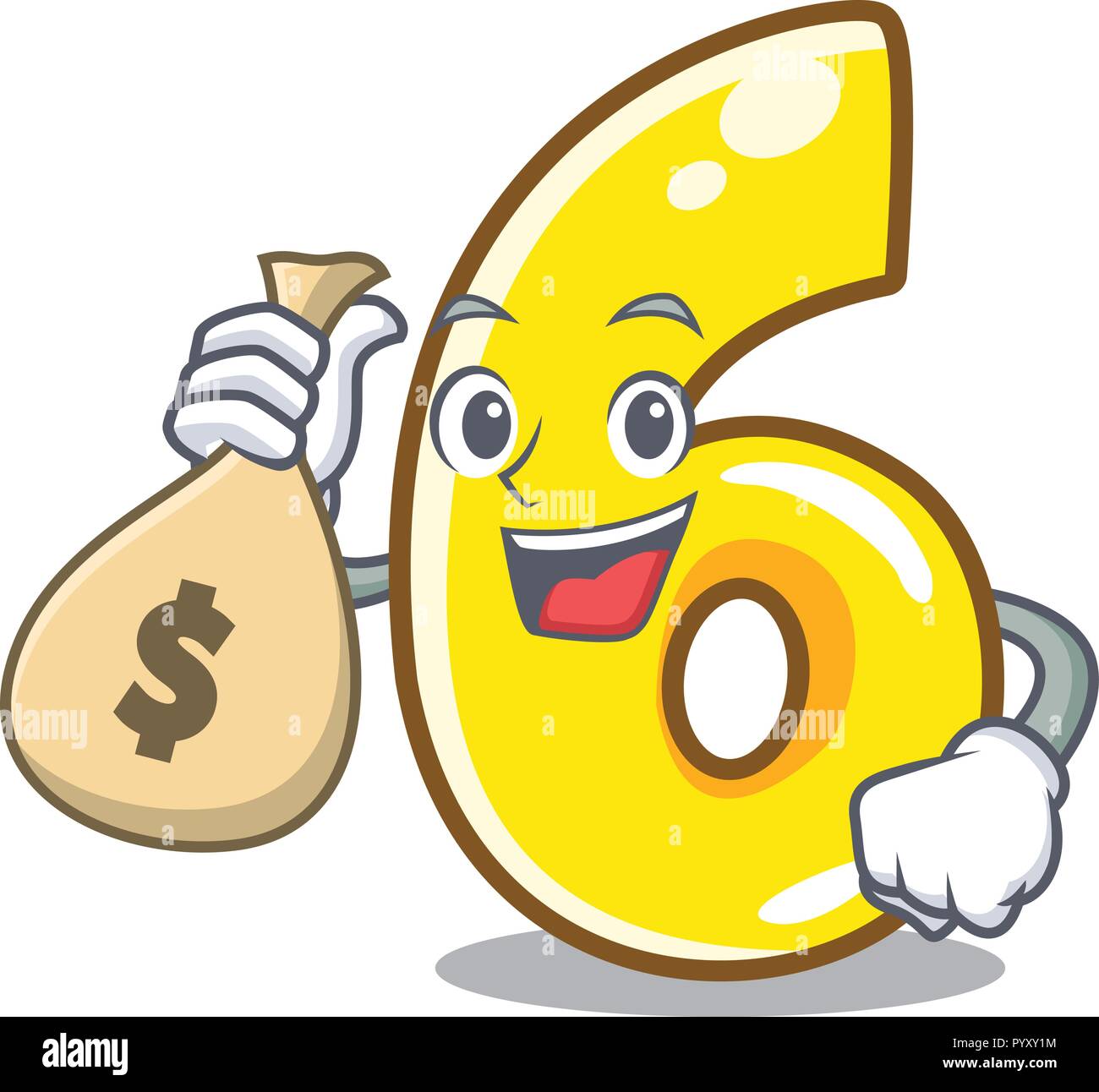 With money bag character number six on brick wall Stock Vector Image ...
