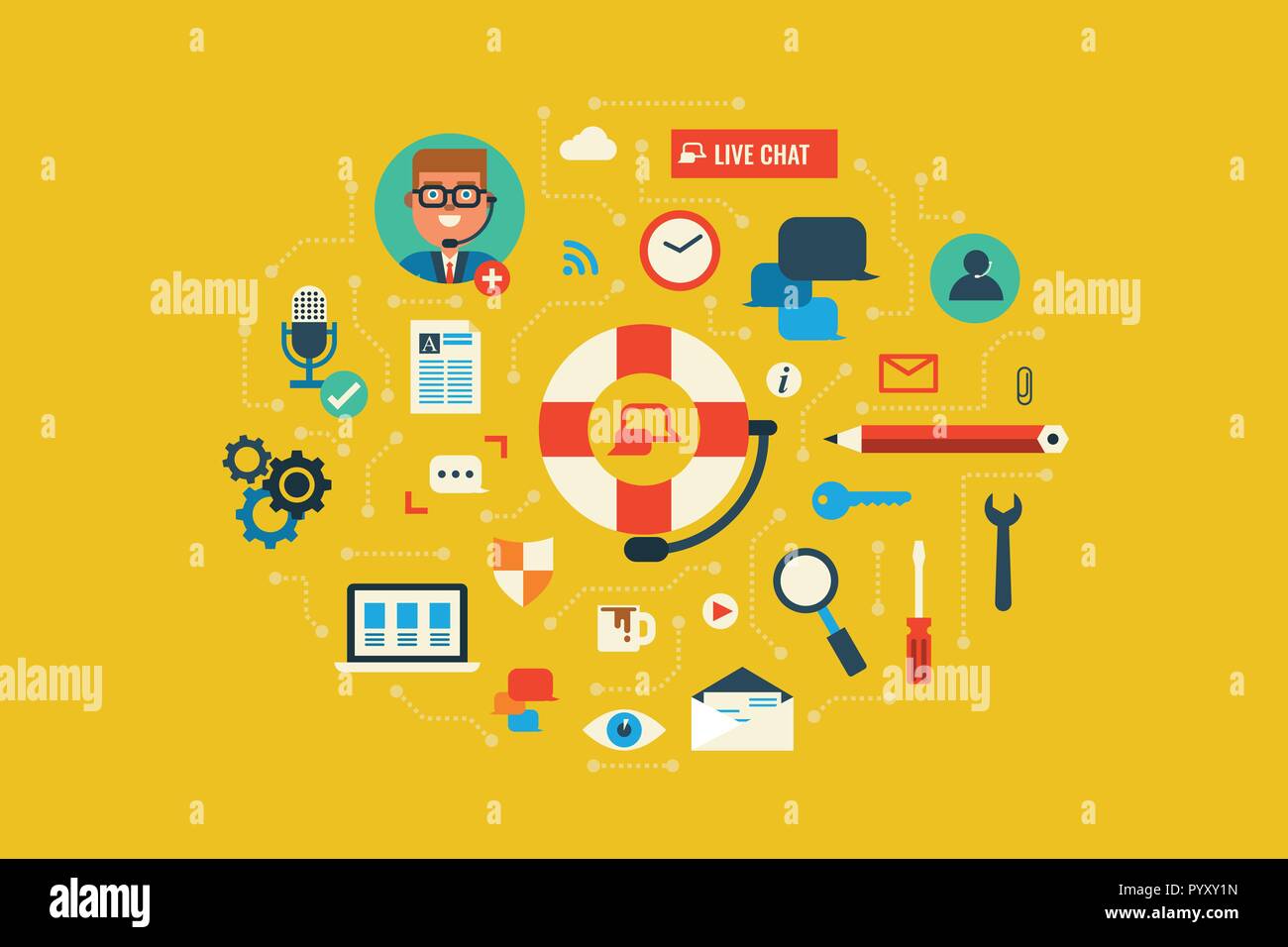 Illustration of support flat design concept with icons elements Stock ...