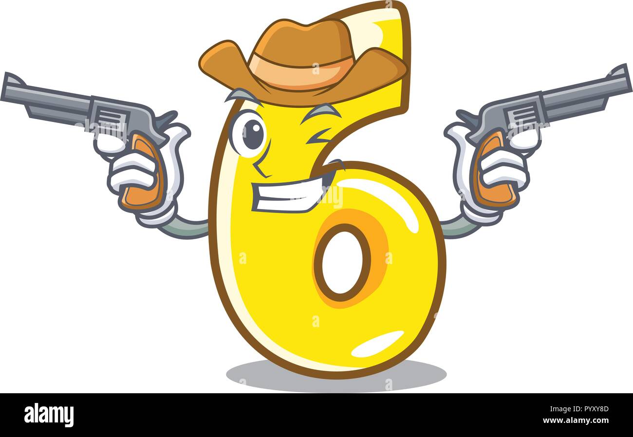 Cowboy character number six on brick wall Stock Vector Image & Art - Alamy