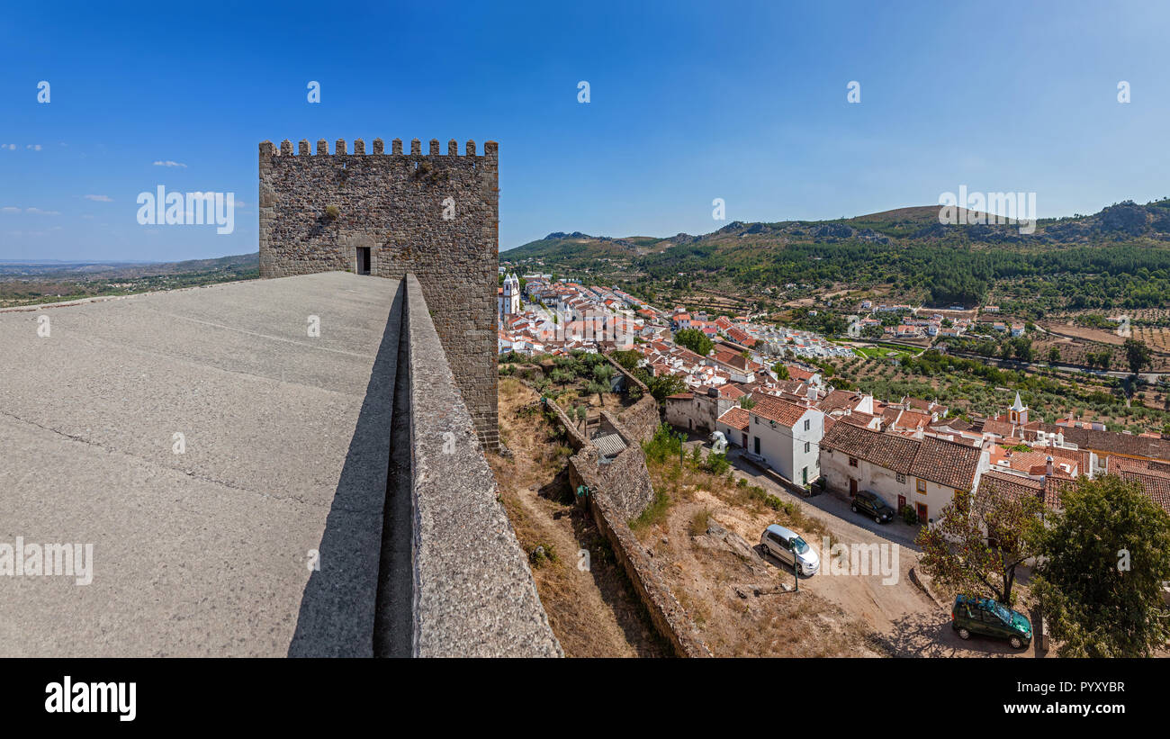 Castelo de Vide rooftops and castle watchtower seen from the Castle ...