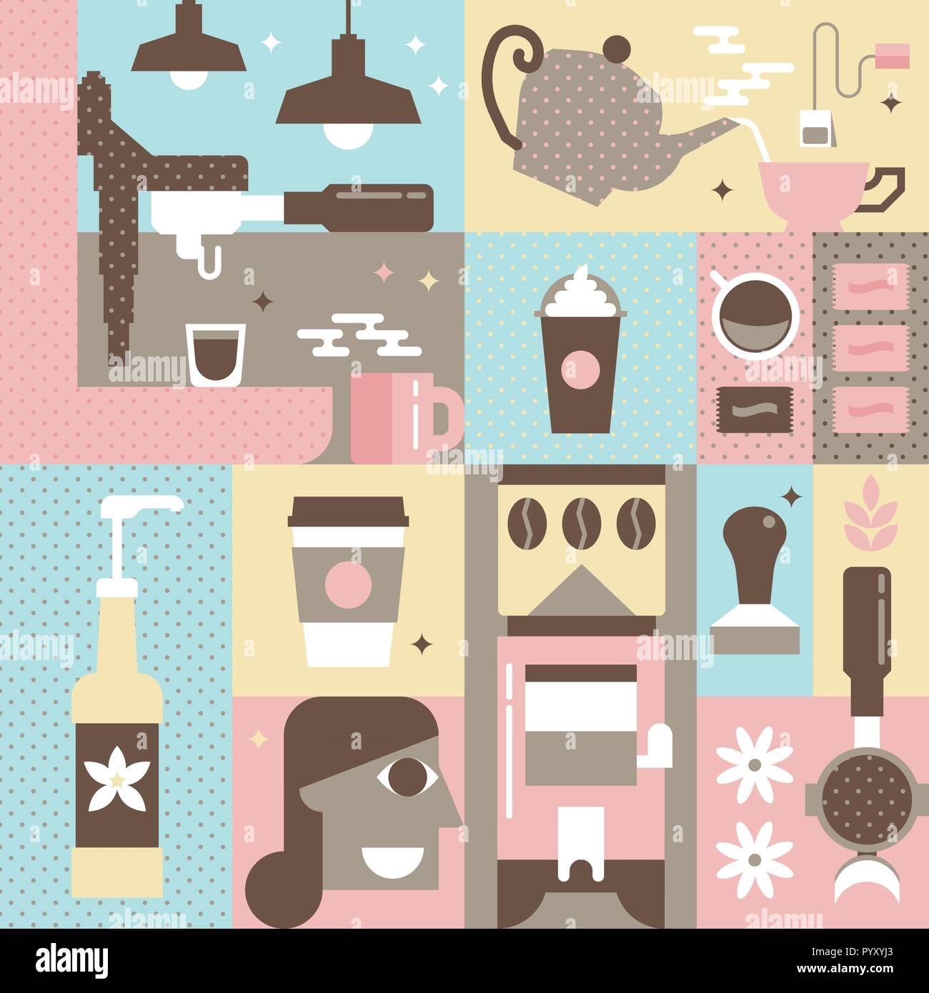 Illustration of coffee collage concept in pastel colors Stock Vector ...