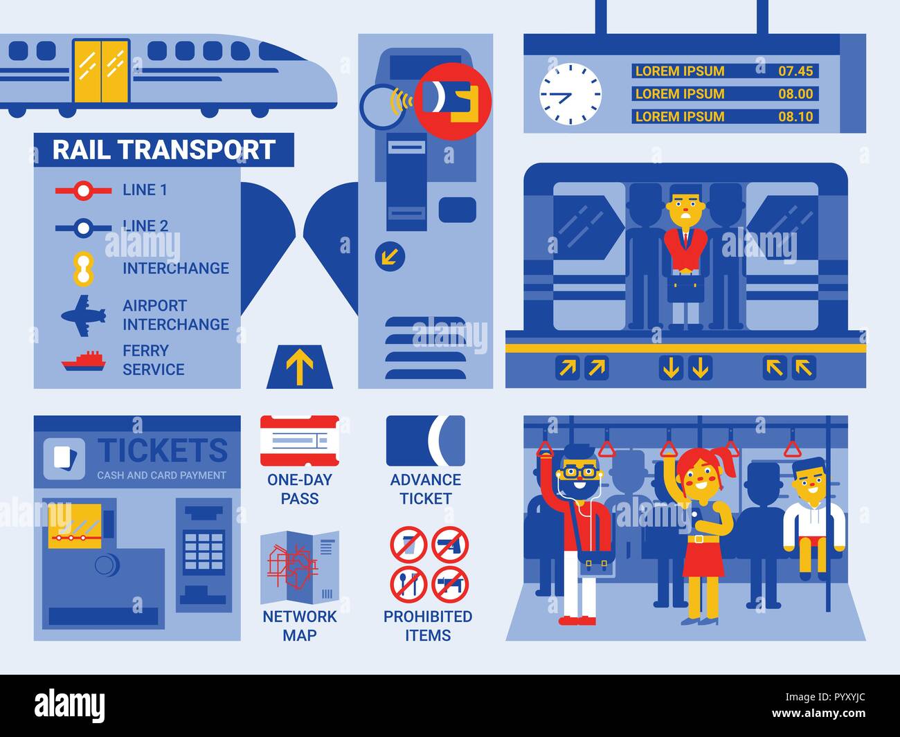 Illustration of rail transportation infographic elements and icons ...