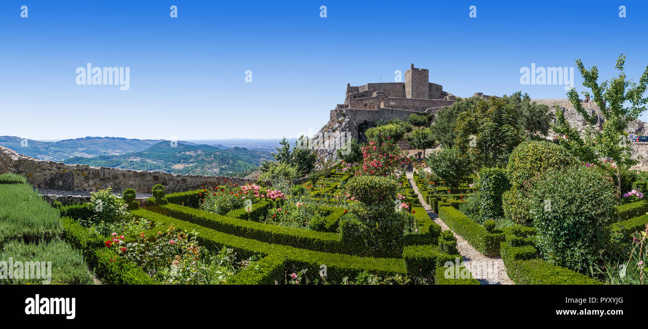Marvao Castle on top of cliff with Alto Alentejo landscape in Portugal ...