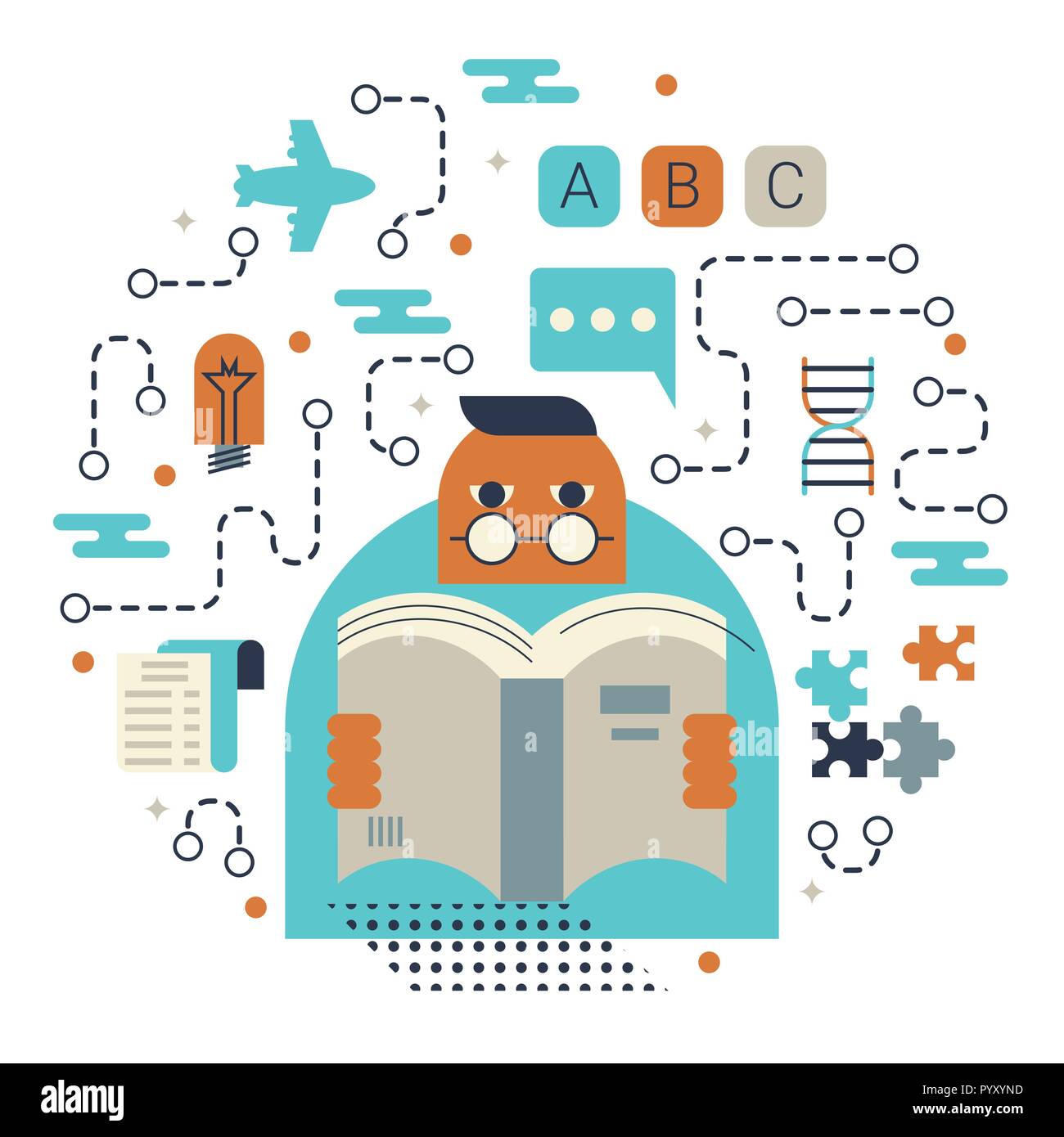 Illustration of reading and knowledge concept with icons Stock Vector ...