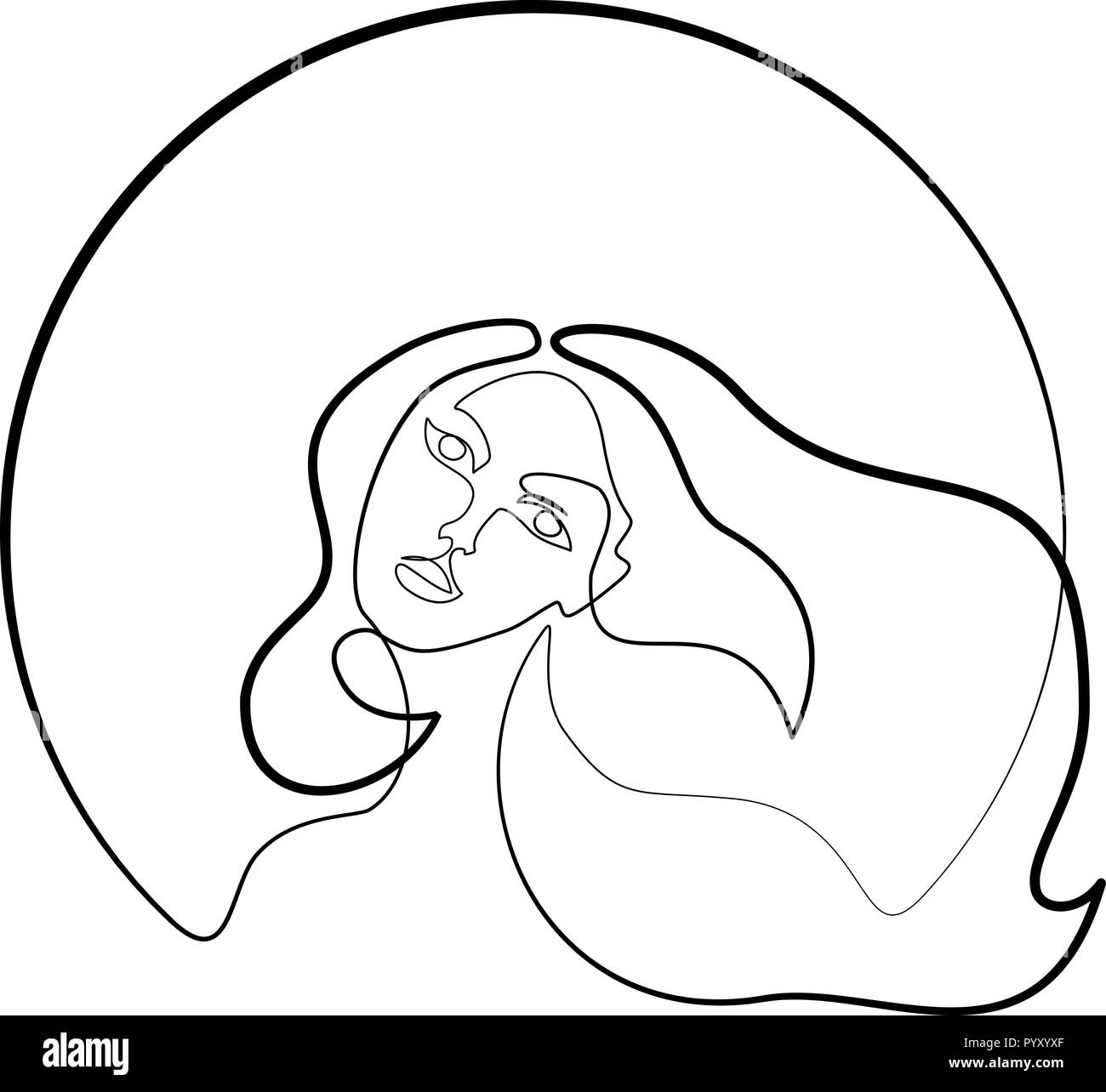 Continuous one different wide line drawing. Abstract portrait of pretty ...