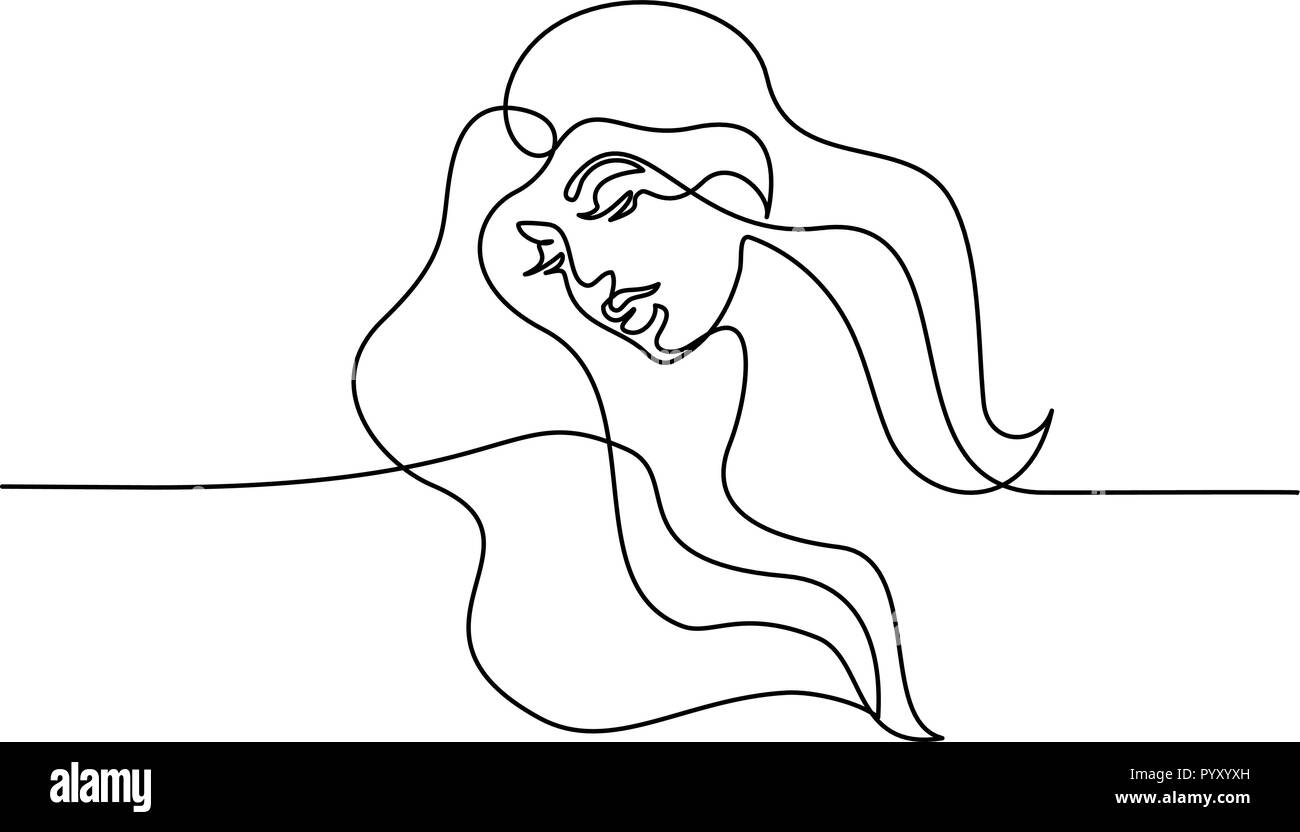 Continuous One Line Drawing Abstract Portrait Of Pretty Young Woman