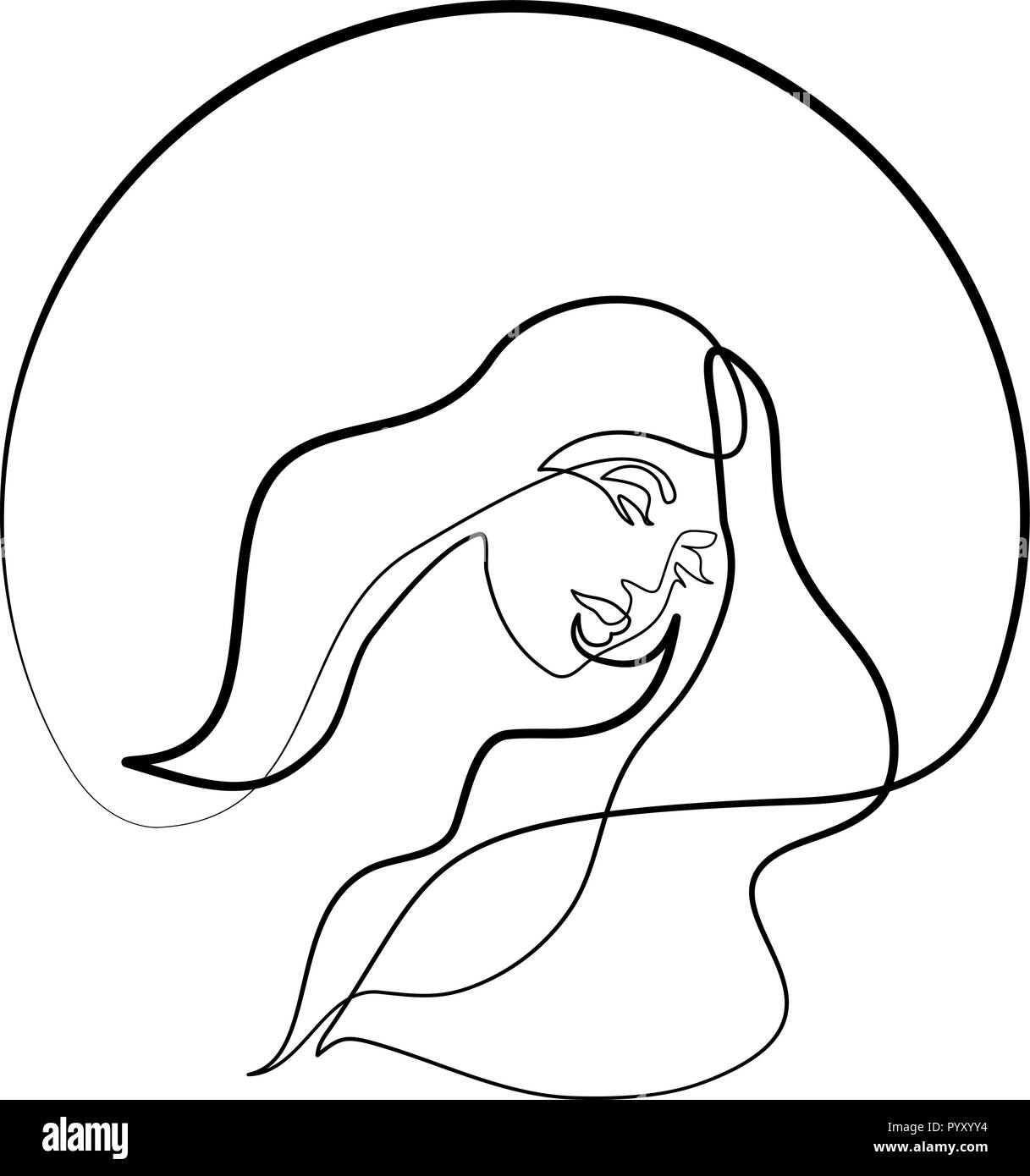 Continuous one different wide line drawing. Abstract portrait of pretty ...