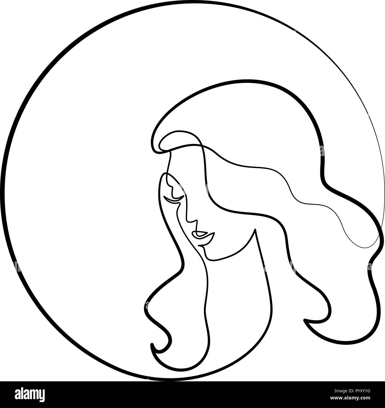 Continuous one different wide line drawing. Abstract portrait of pretty ...