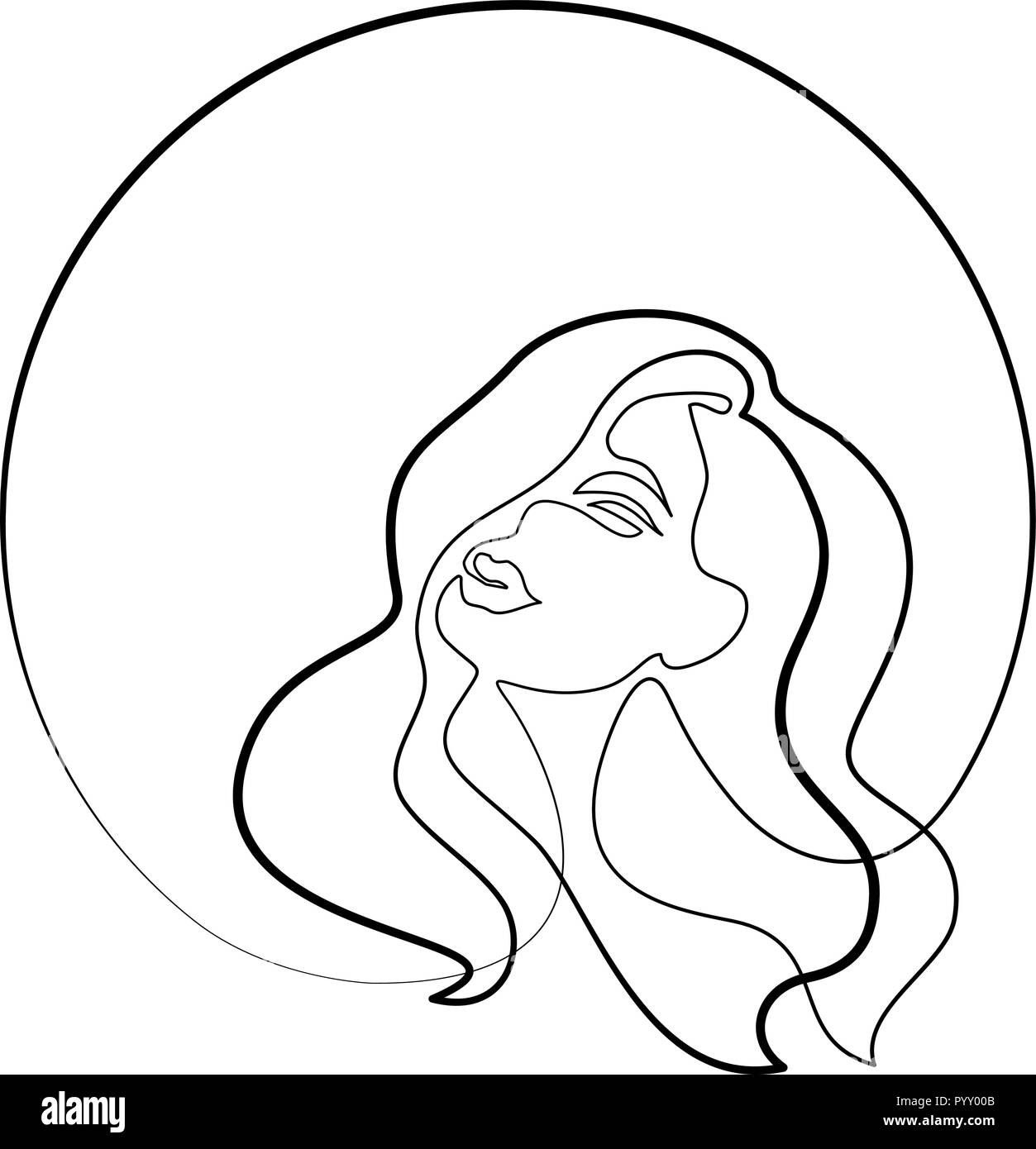 Continuous one different wide line drawing. Abstract portrait of pretty ...