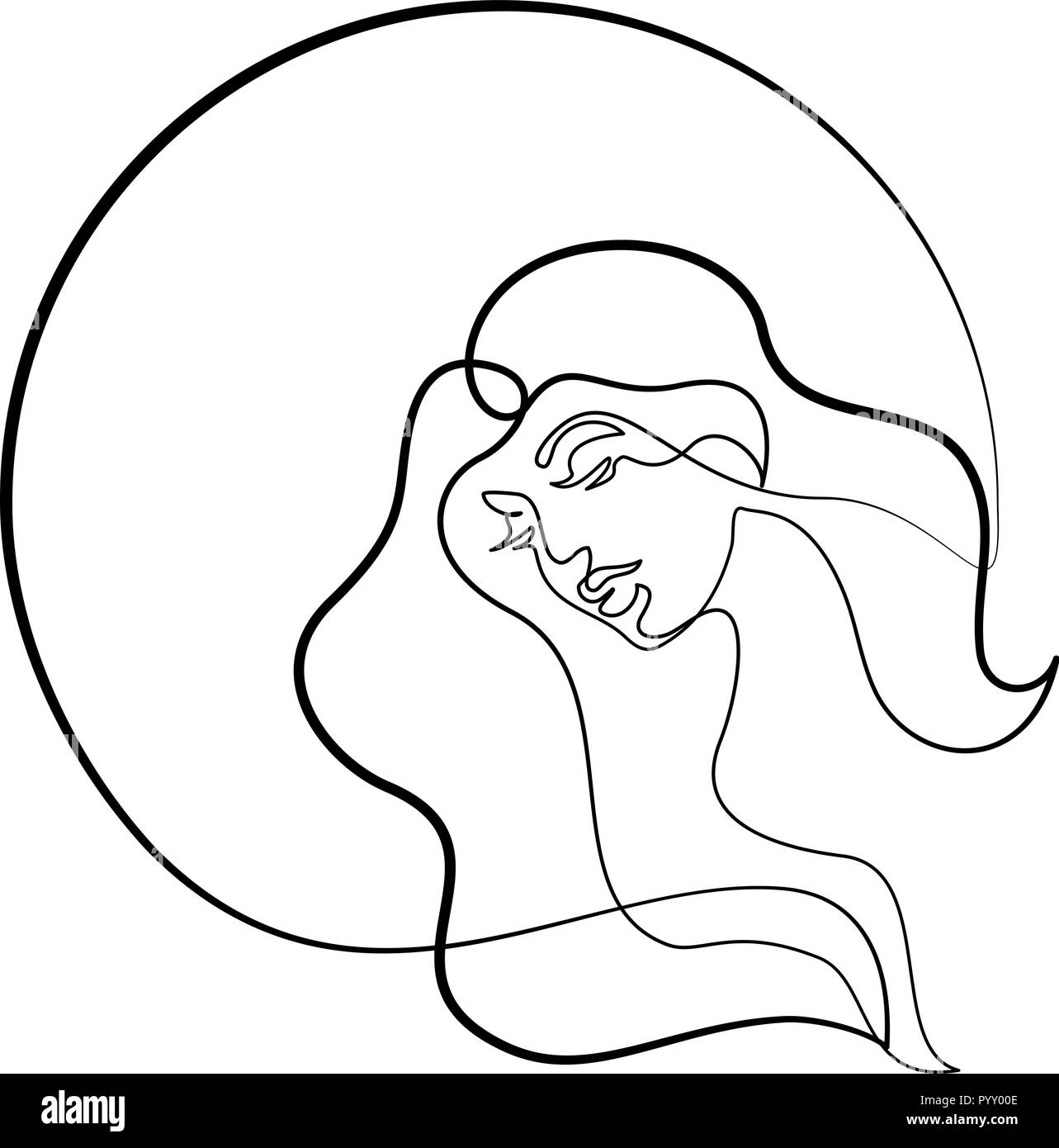 Continuous one different wide line drawing. Abstract portrait of pretty ...