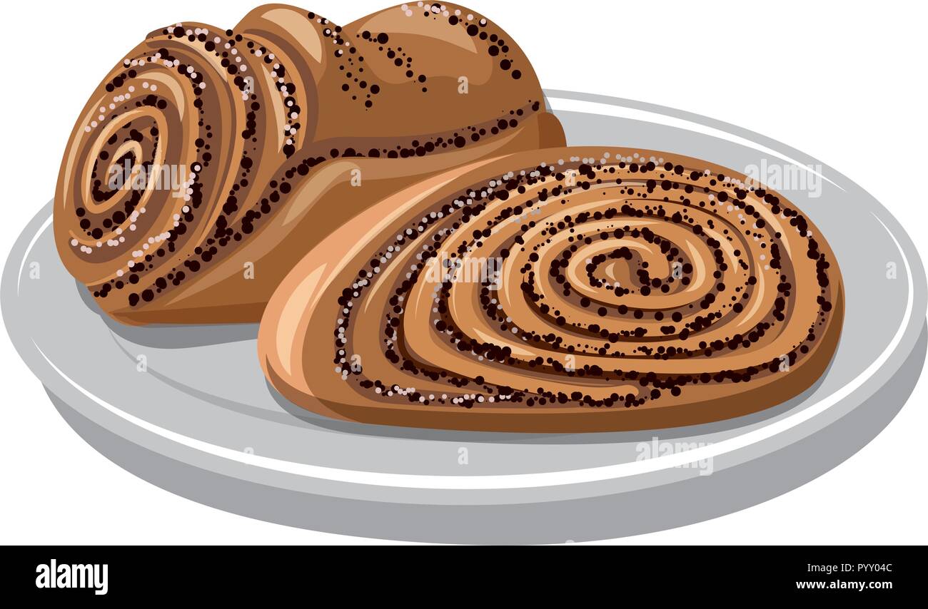 sweet rolls with poppy seeds on a plate Stock Vector Image & Art - Alamy