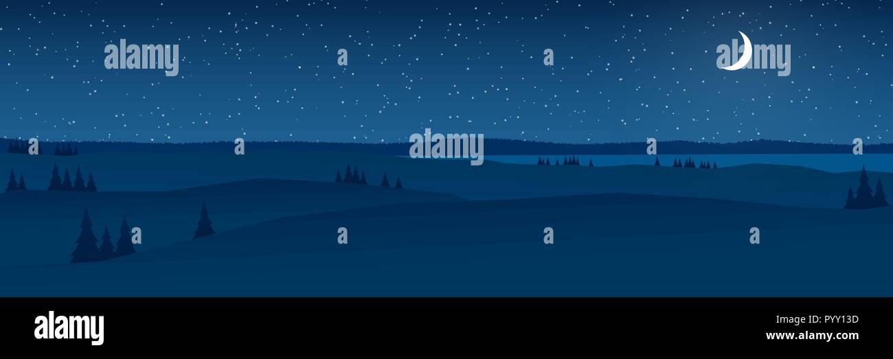 hills at night landscape flat design panorama Stock Vector Image & Art ...