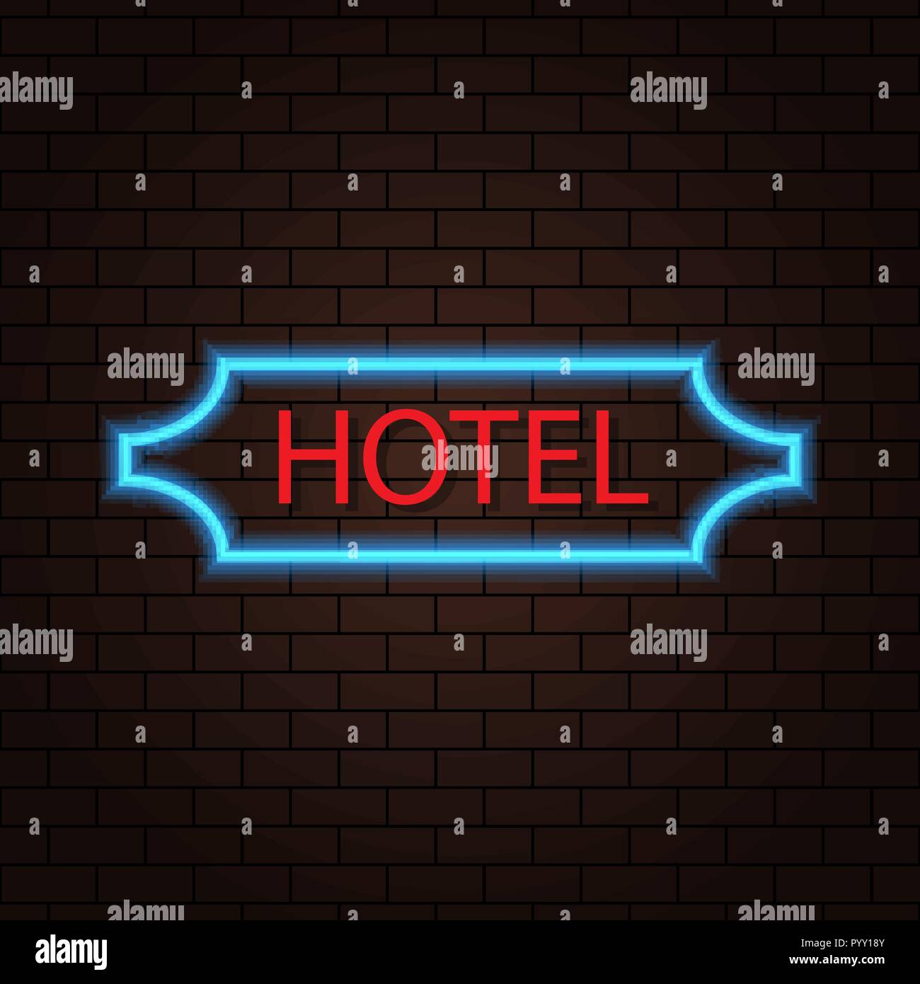 Neon sign of a hotel on a brick wall. Vector illustration Stock Vector ...