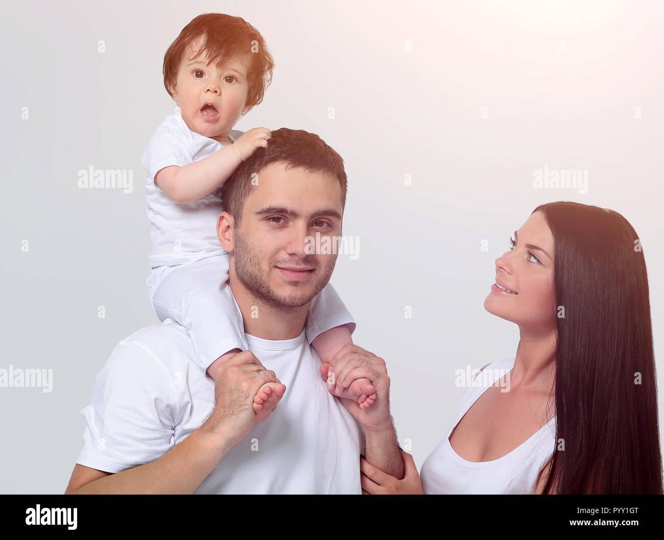 A happy family on white background Stock Photo - Alamy