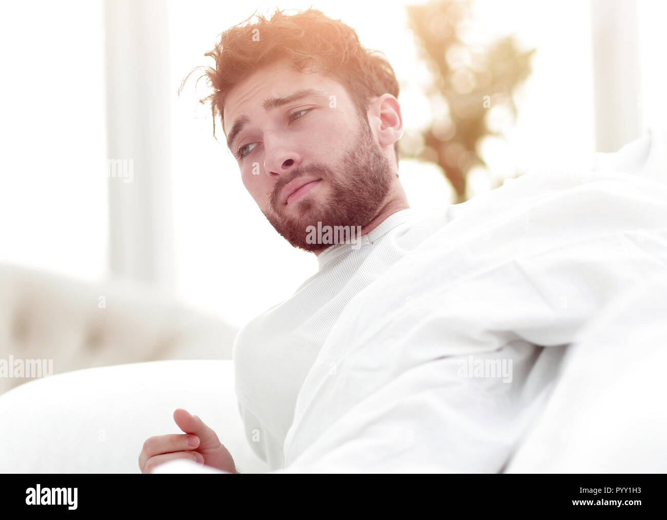 closeup.tired man sleeping on the bed Stock Photo - Alamy