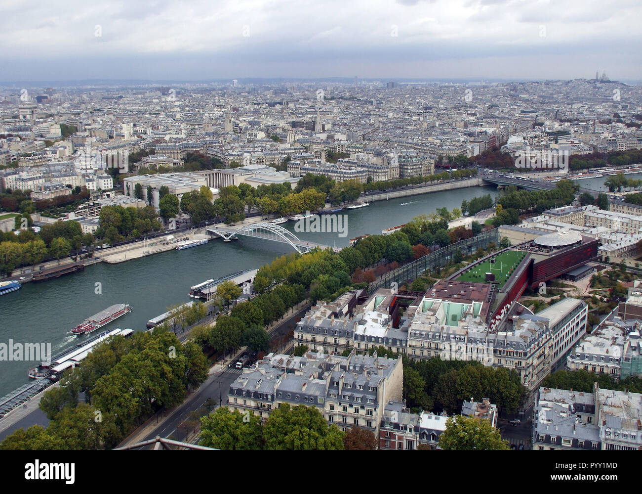 A view of Paris and the River Seine as seen from the top of the Eiffel ...
