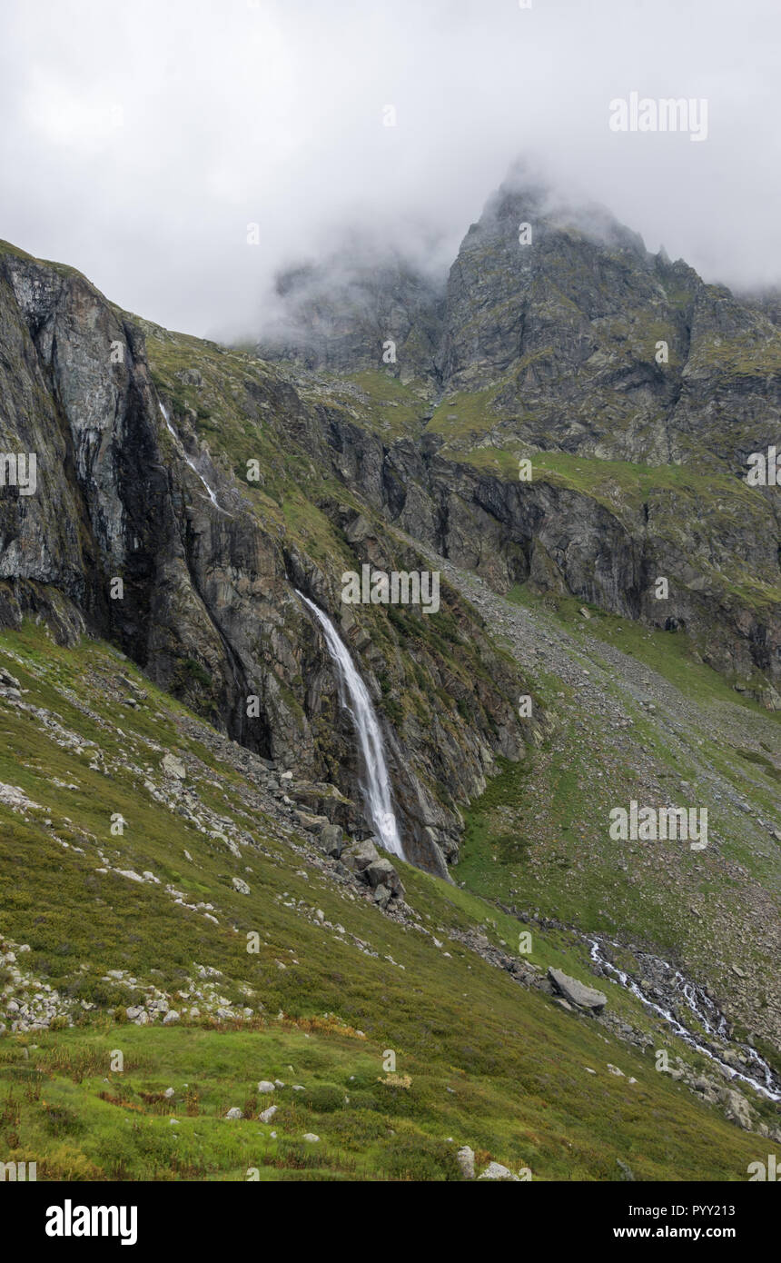 Cascata delle Pisse waterfall in valley of Pisse, Alagna Valsesia area ...