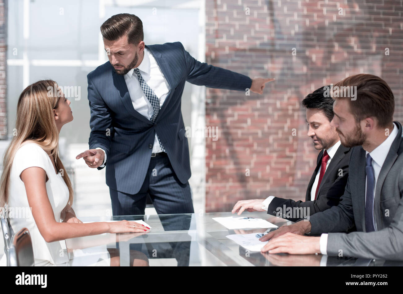 Angry business manager pointing team hi-res stock photography and ...