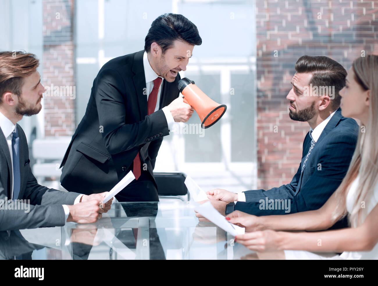 Businessman talking through megaphone hi-res stock photography and ...