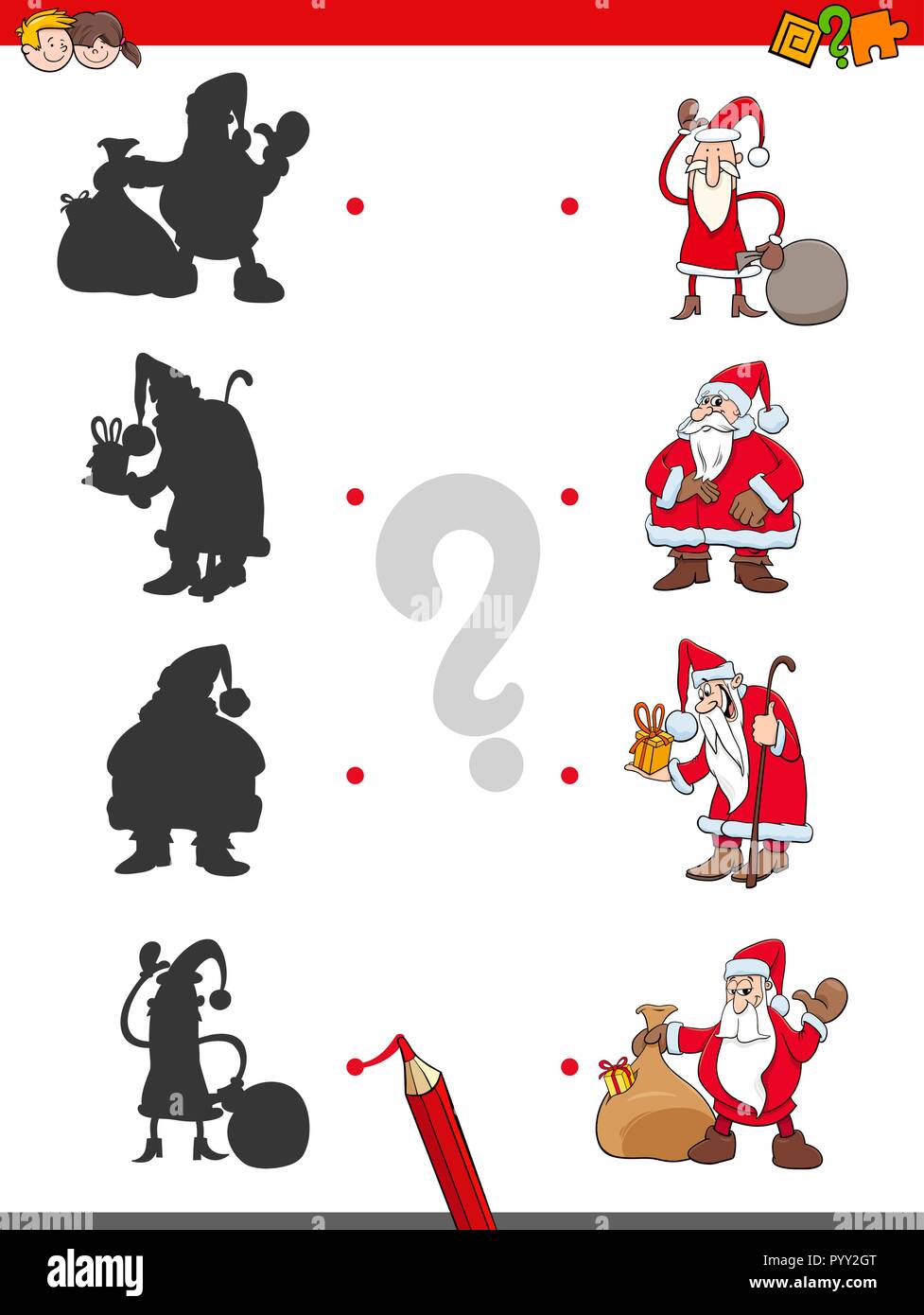 Cartoon Illustration of Matching Shadows Educational Activity for ...