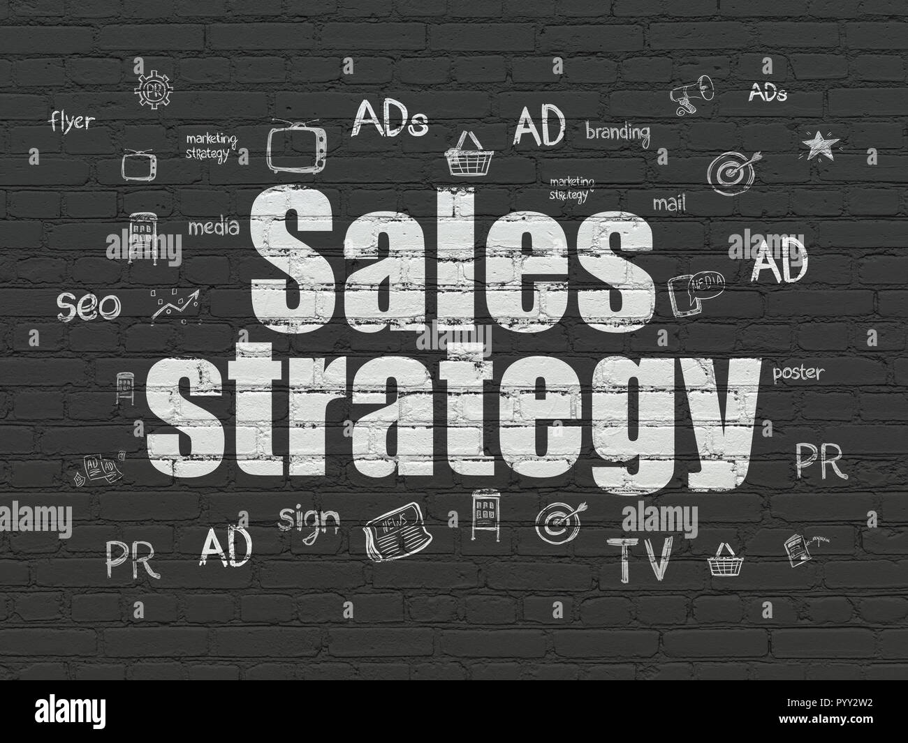 Advertising concept: Sales Strategy on wall background Stock Photo - Alamy