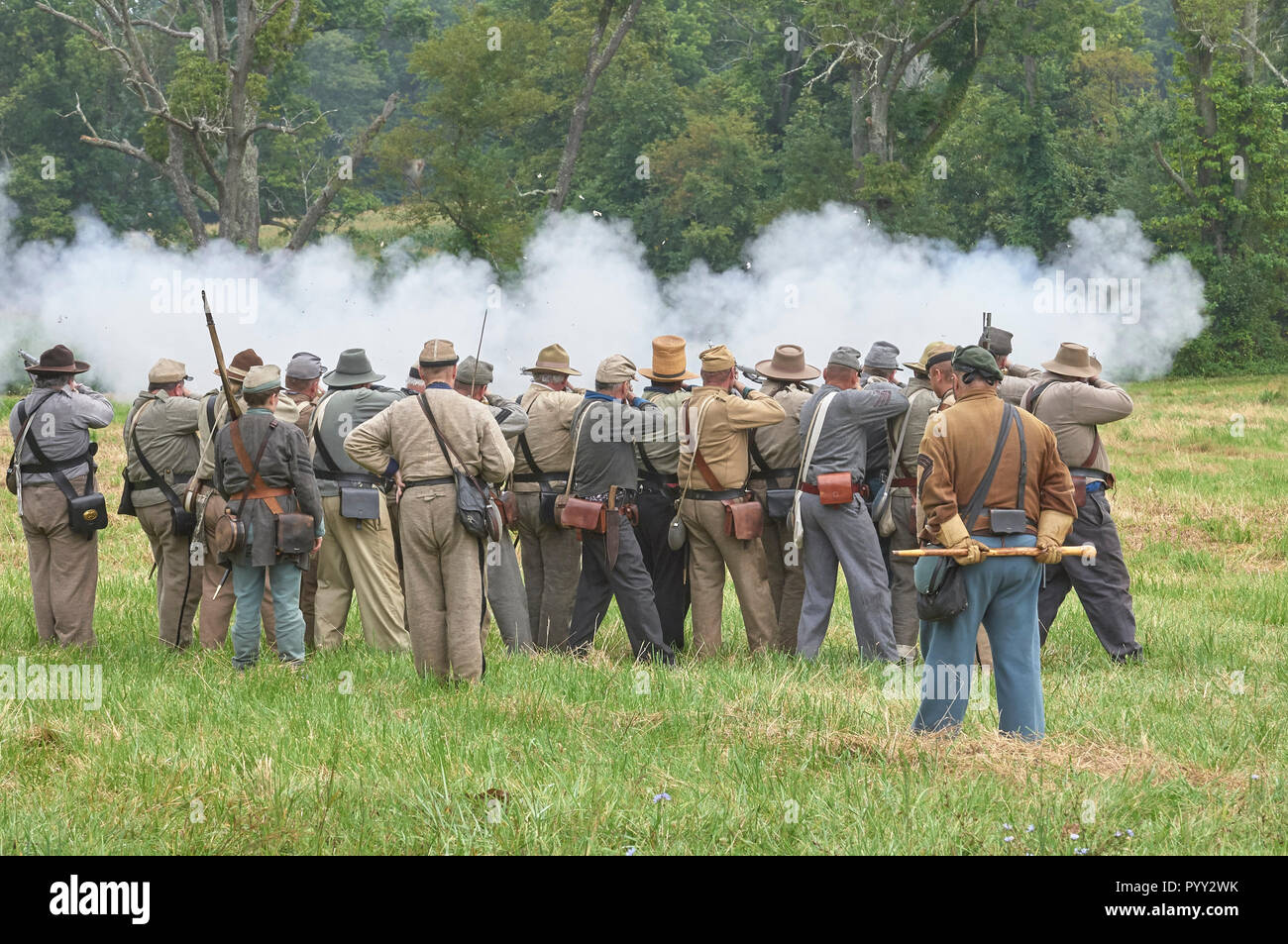 Gettysburg Battlefield from American Civil War. Infantry firing rifles ...