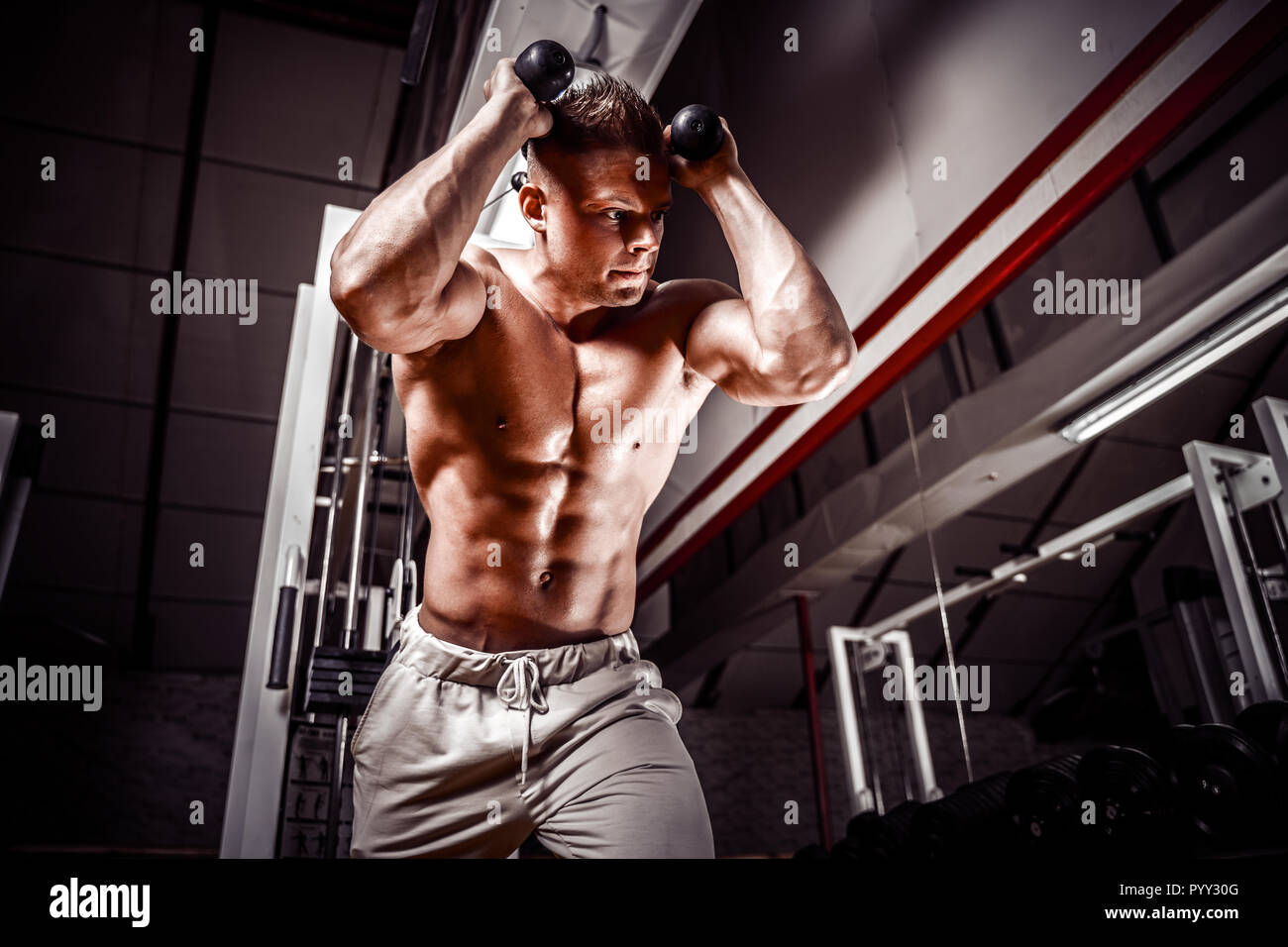 Handsome man exercising doing abdominal exercise in gym Stock Photo - Alamy