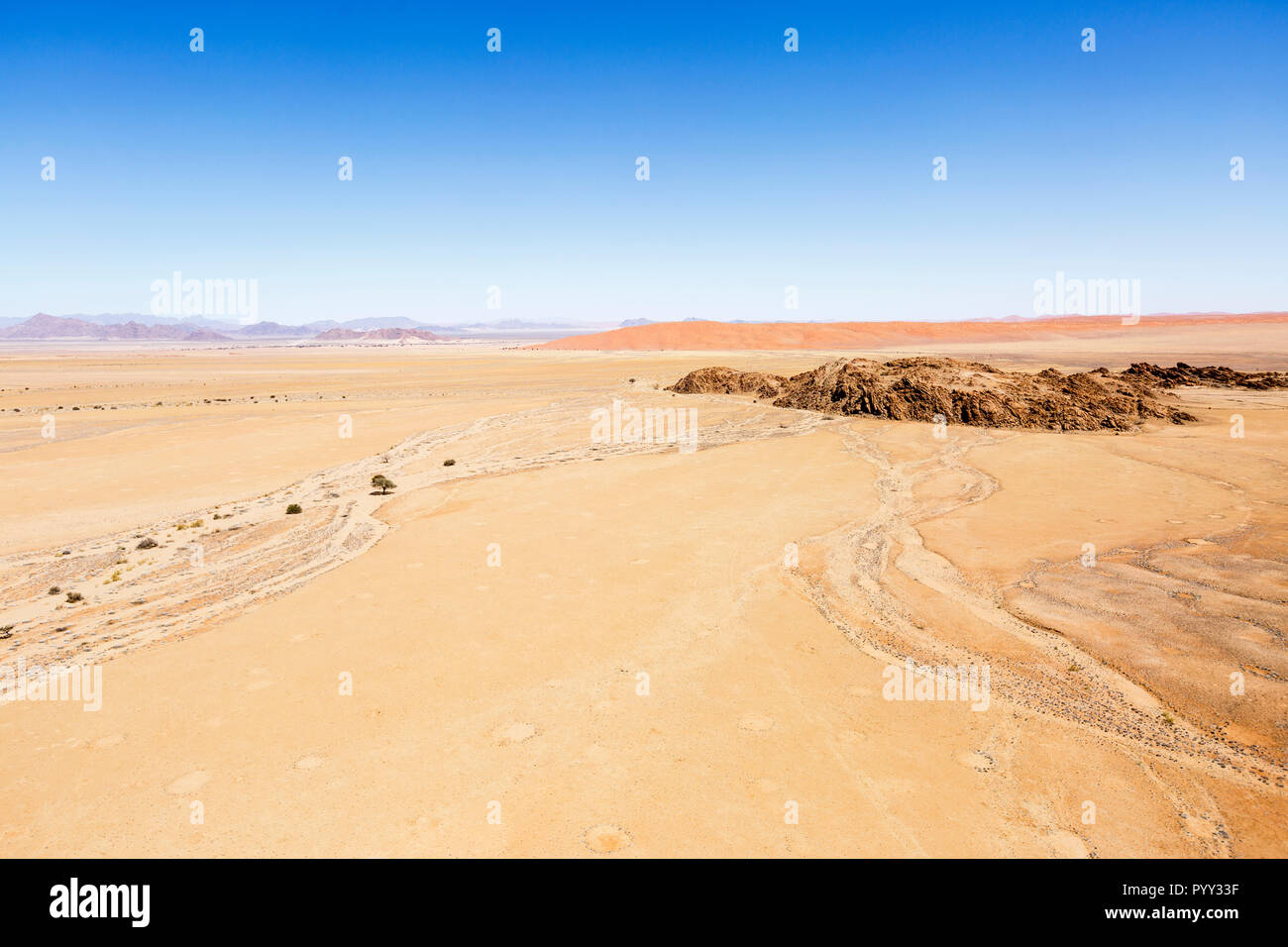 Aerial view, rain washed landscape, Elim Dune, Sossusvlei, Namib Desert ...