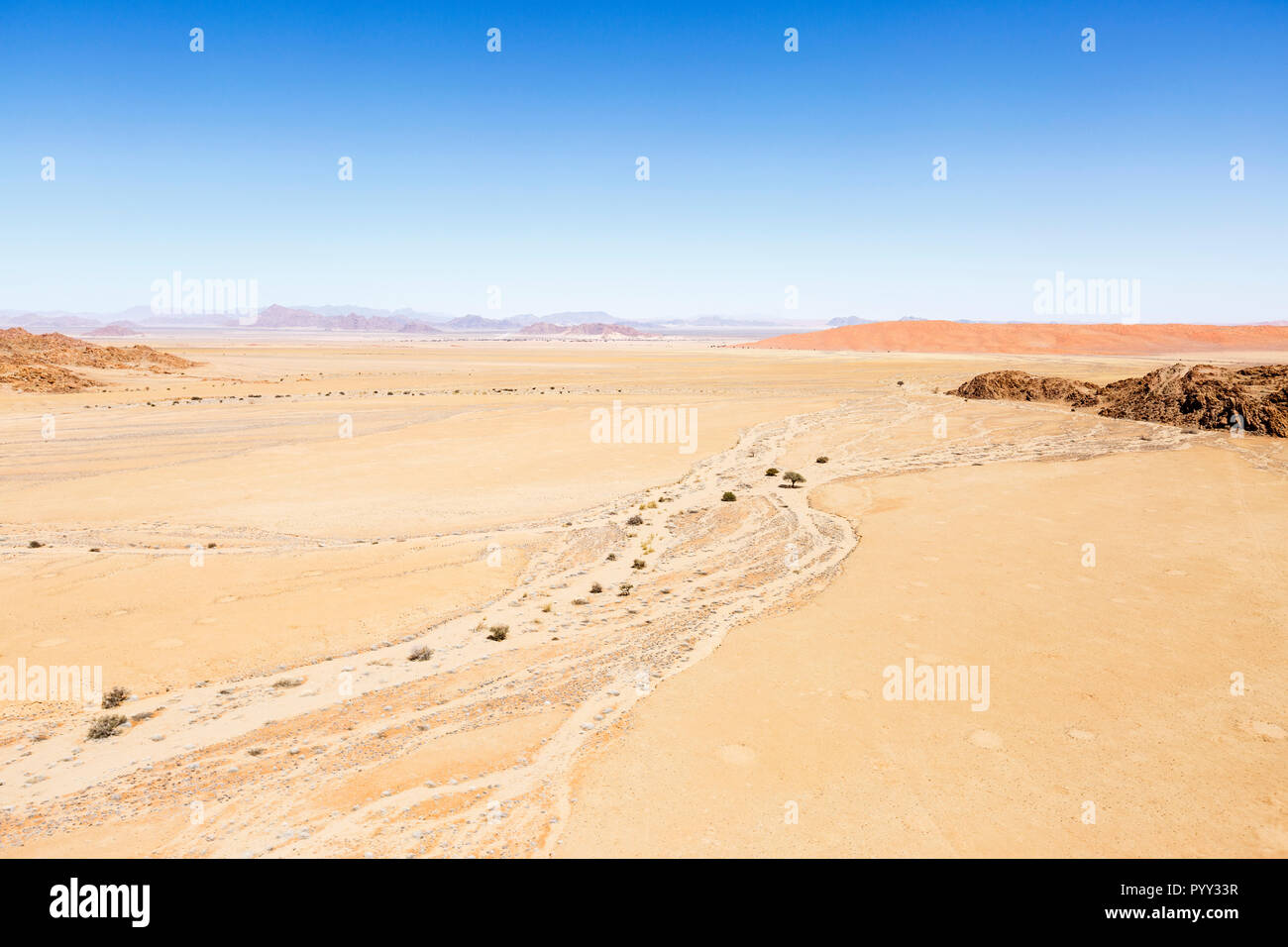 Aerial view, rain washed landscape, Elim Dune, Sossusvlei, Namib Desert ...
