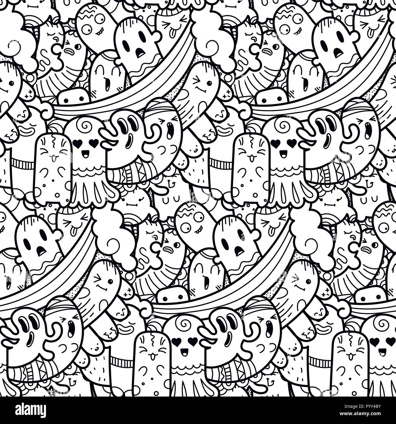 Funny doodle monsters seamless pattern for prints, designs and coloring ...