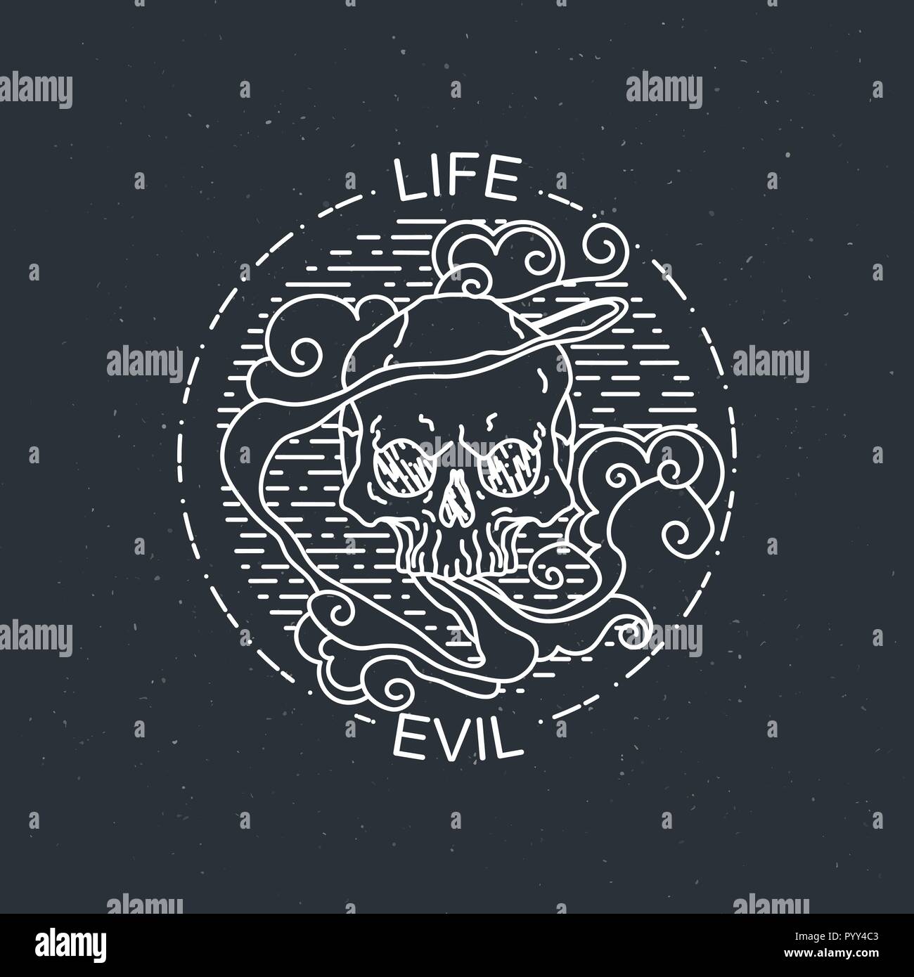 Life evil. Vector illustration of black and white tattoo graphic human ...
