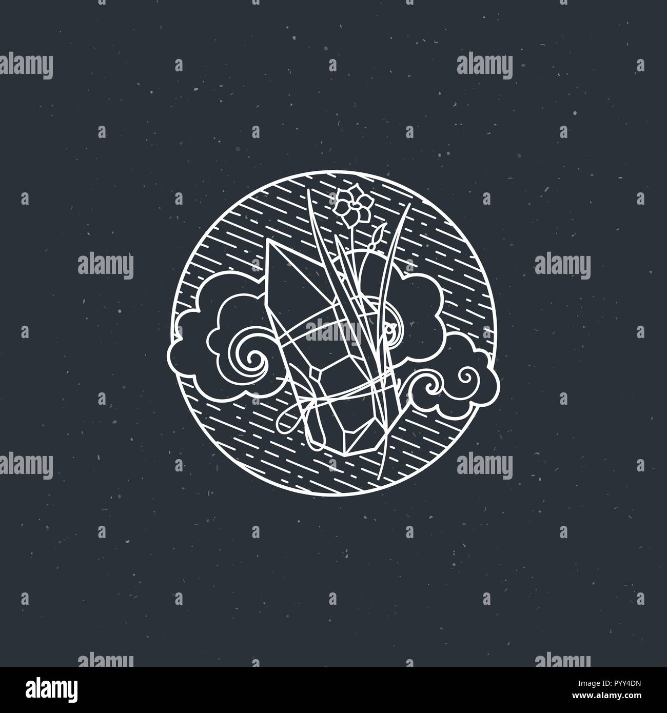 Vintage illustration of thin line crystall with ornate flower. Vector ...