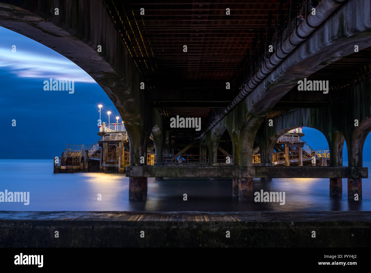 Bournemouth UK. Bournemouth Pier, photographed from underneath amongst ...