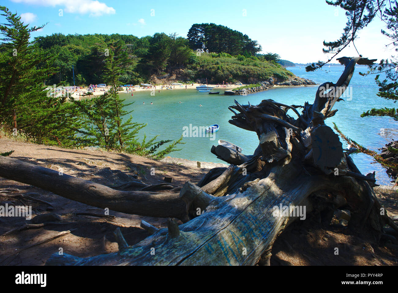 coastline, seaside, beach and boats on the island of the monk in ...