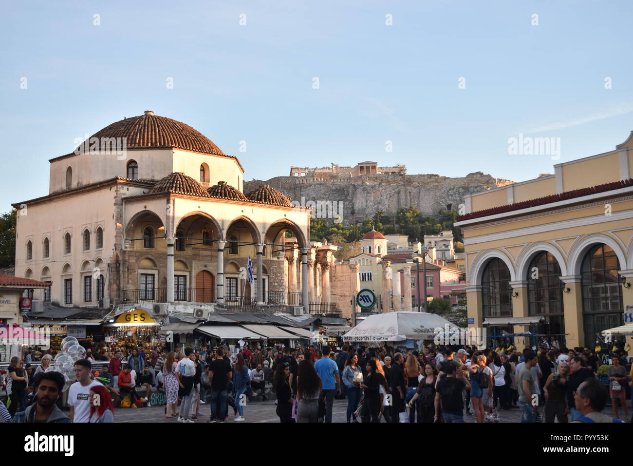 View of Acropolis from Monastiraki Square Stock Photo - Alamy