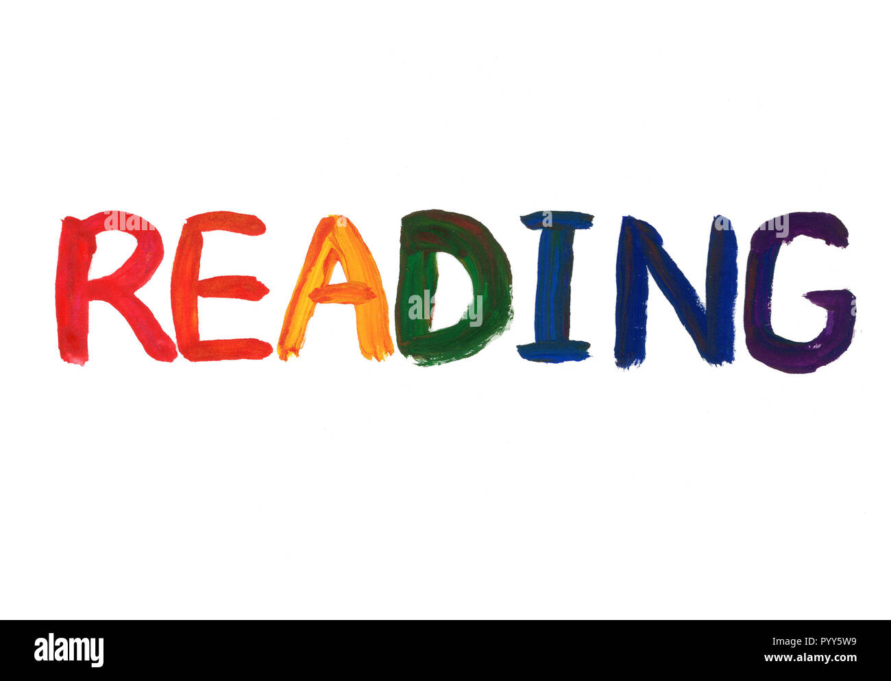 reading concept word gouache paint texture on white background Stock ...