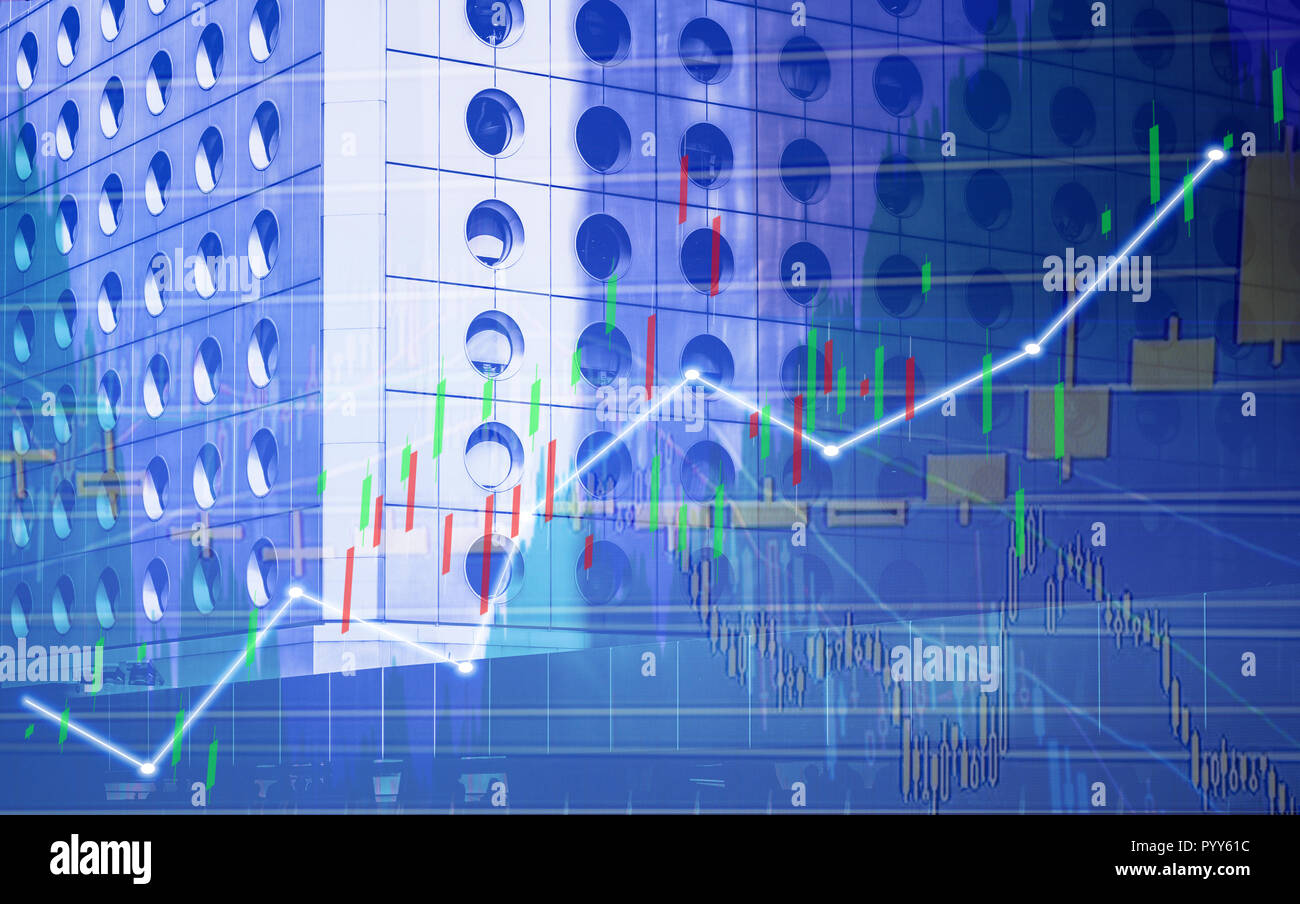 Stock market chart shown in financial building, business background ...